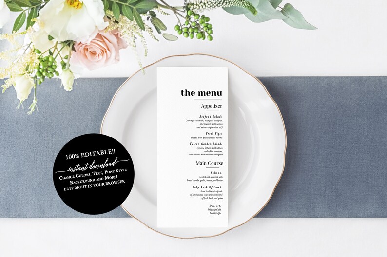 Menu Template Instant Download Wedding Menu Template | Etsy