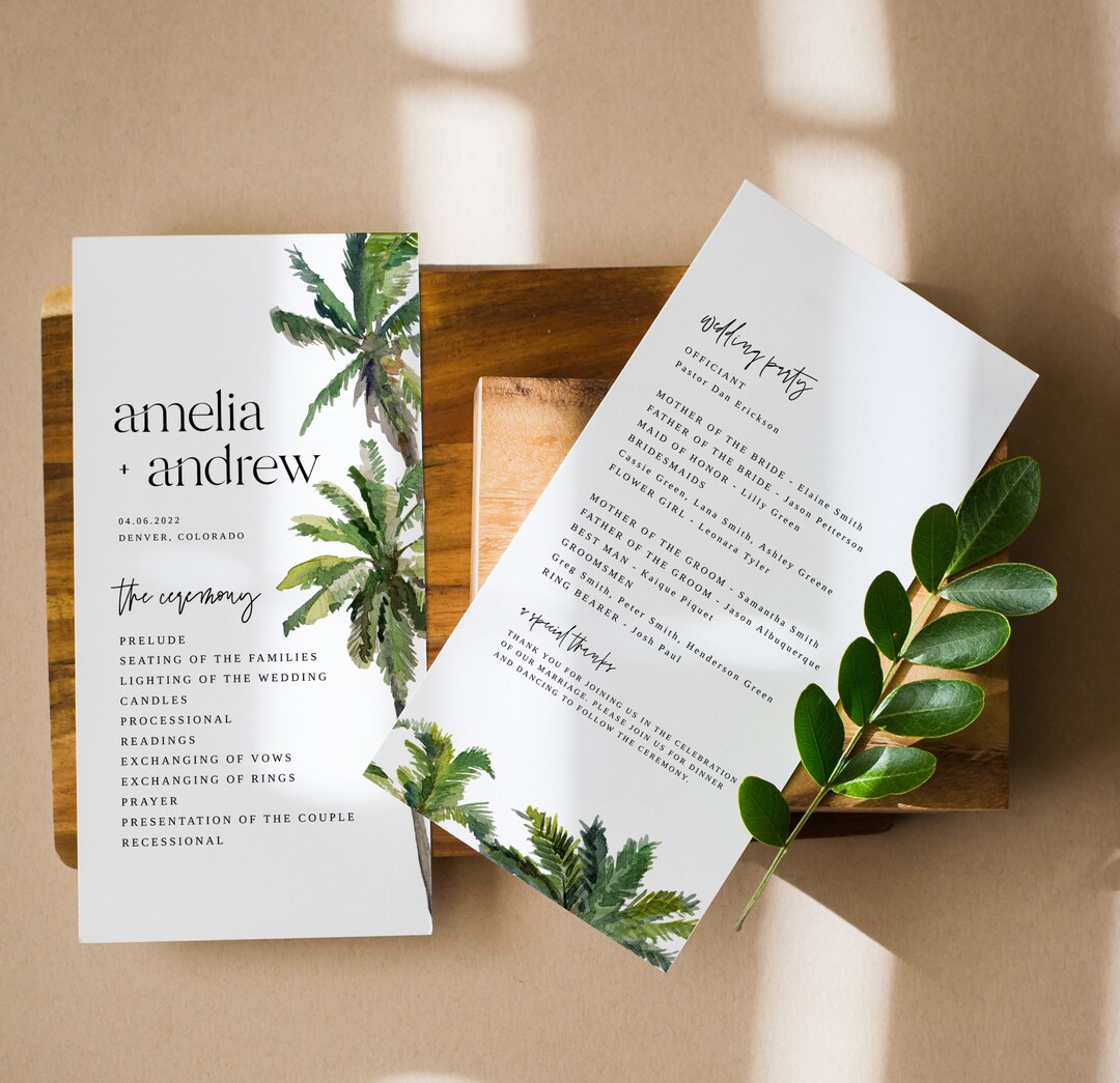 Clairo | Tropical Wedding Program Template, Destination Wedding Program ...