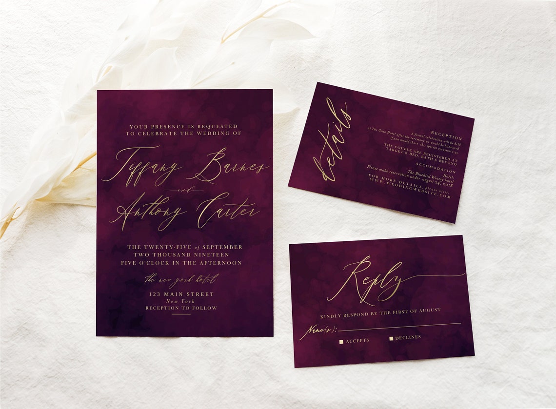 Burgundy Wedding Invitation Editable Template Printable - Etsy