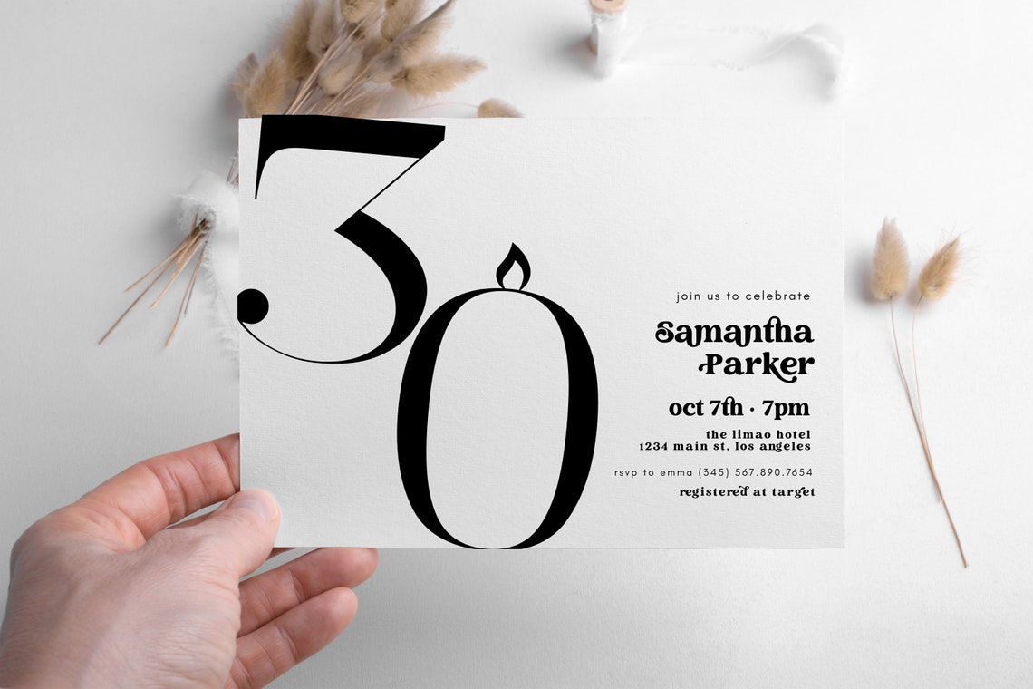 Modern Thirty Birthday Invitation Women, Male 30th Birthday Invitation ...