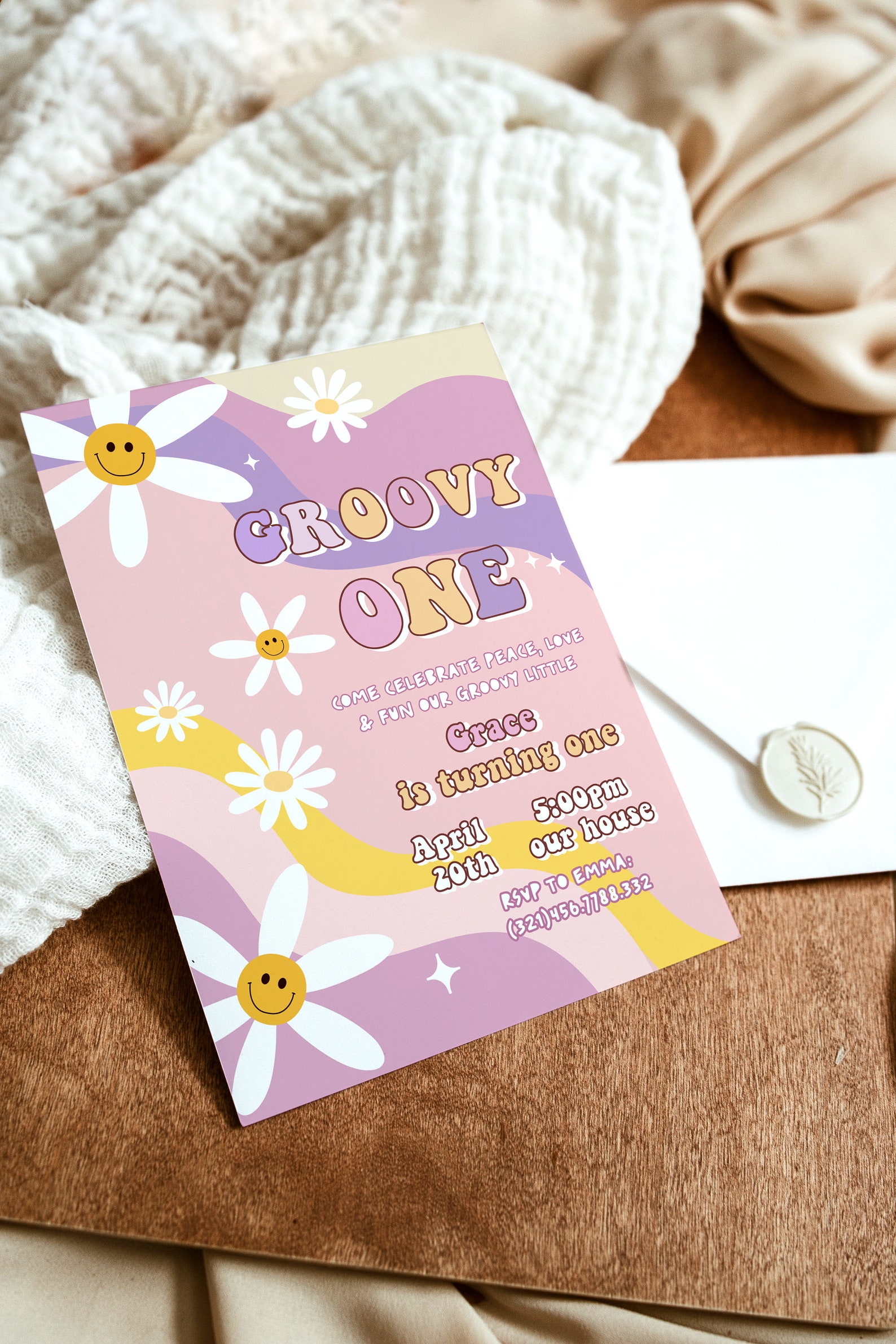 Editable Groovy One Birthday Party Invitation Peace Love Party - Etsy
