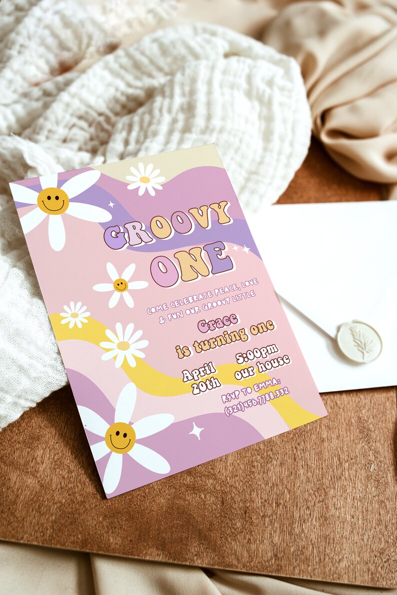 Editable Groovy One Birthday Party Invitation Peace Love Party - Etsy