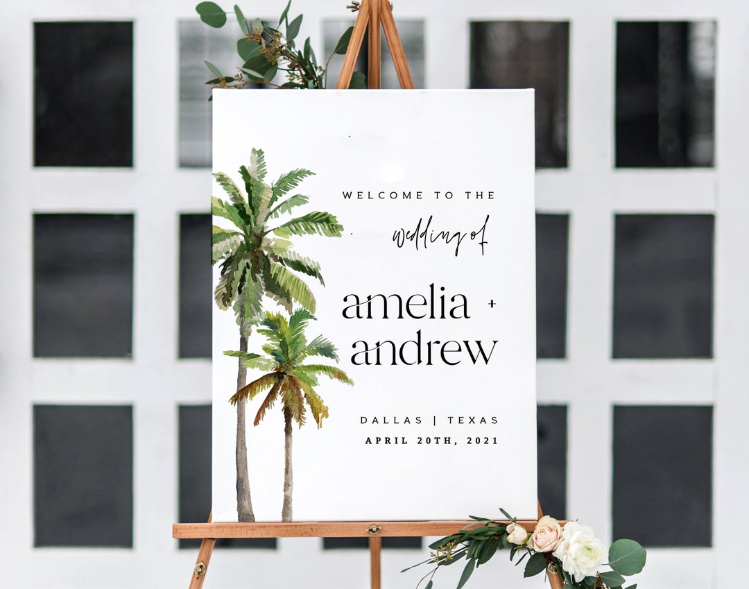 Clairo | Tropical Welcome Sign Template, Palm Spring Wedding Welcome ...