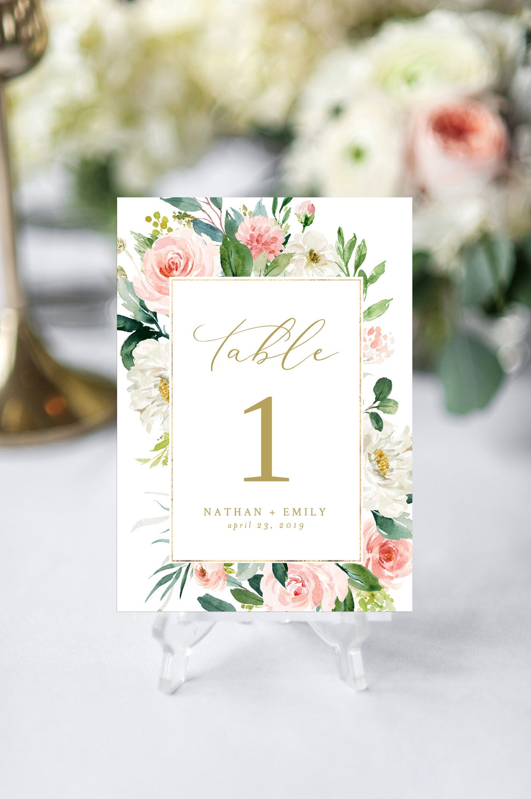 Table Number Template, Pink Floral, Wedding Table Number, 100% Editable ...