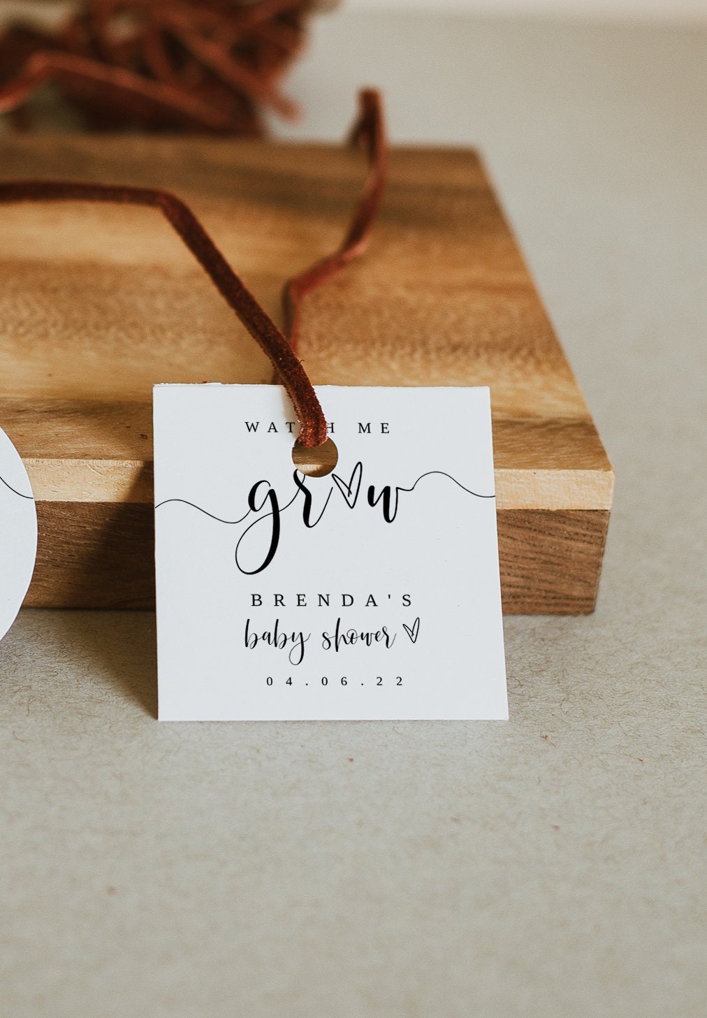 Watch Me Grow Tags, Minimalist Baby Shower Favor Tags, Plant Favor ...