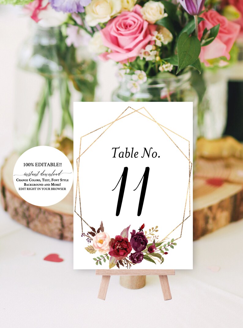 Fall Table Numbers Wedding Instant Download Template Marsala | Etsy