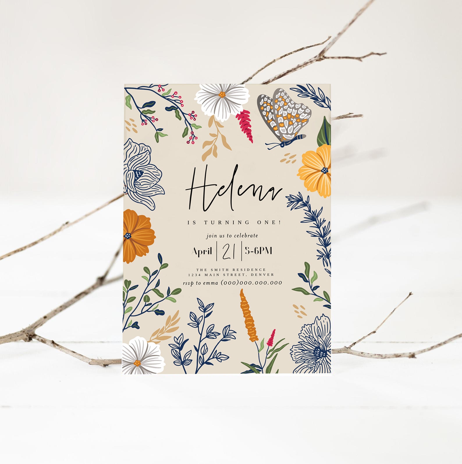 EVA | Wildflower Birthday Invitation, Wildflowers, Girl First Birthday ...
