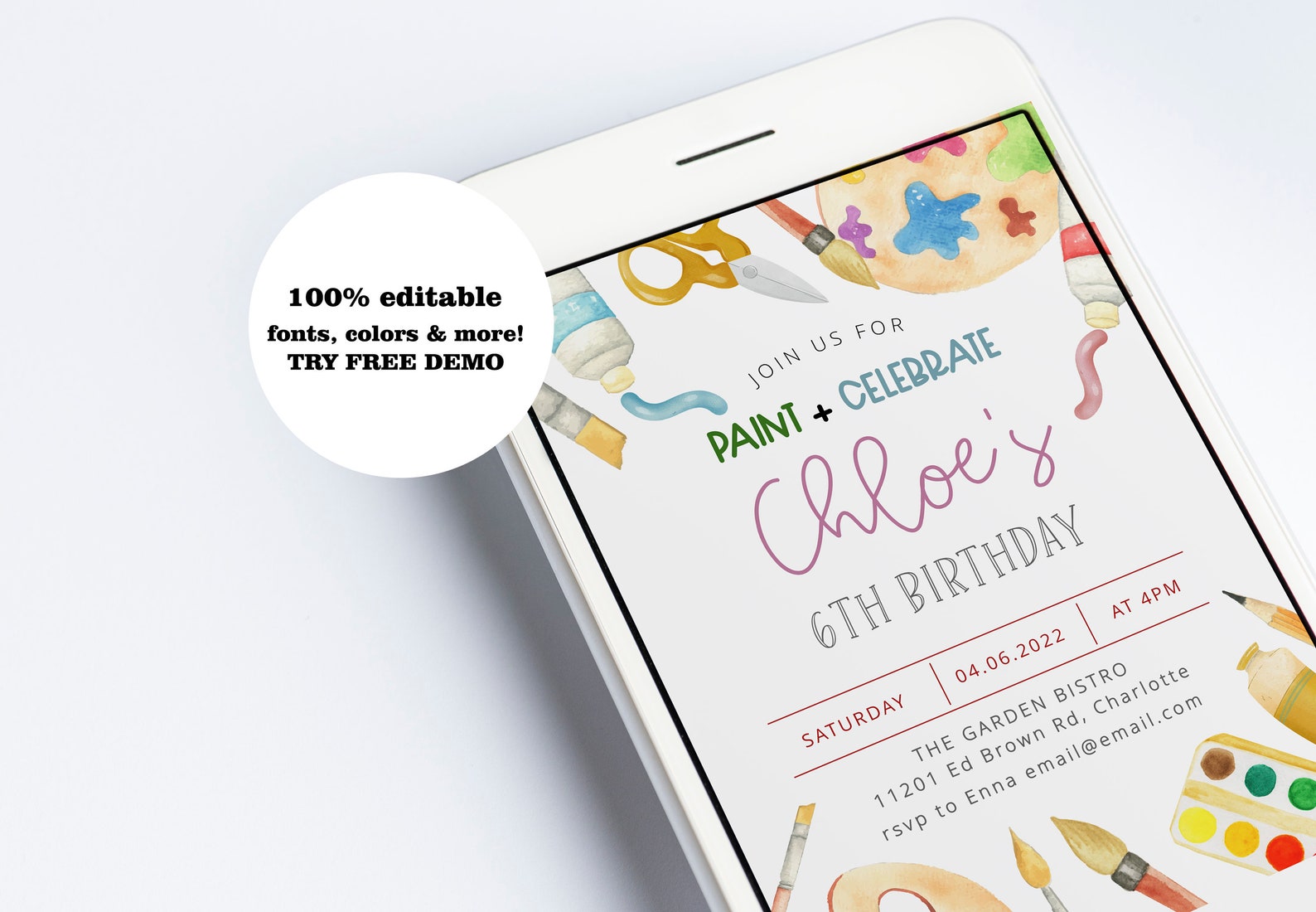 Painting Birthday Invitation Template, Art Birthday Invite, Painting ...