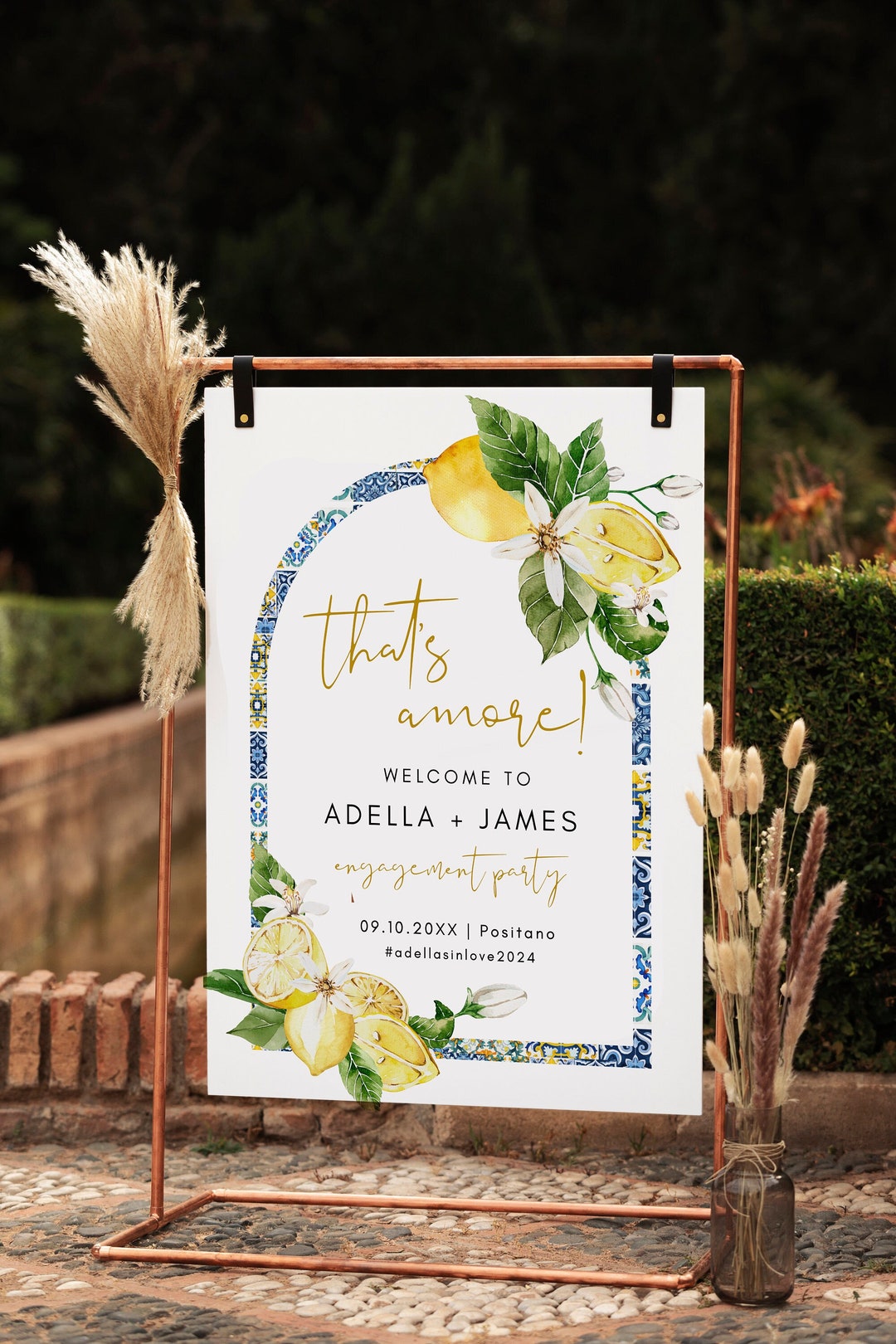 That's Amore Bridal Shower Welcome Sign, Blue Tiles Bridal Shower ...