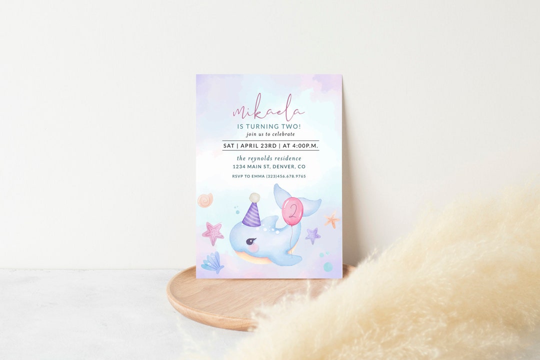 Dolphin Birthday Invitation, Cute Dolphin Ocean Party Girl Birthday ...