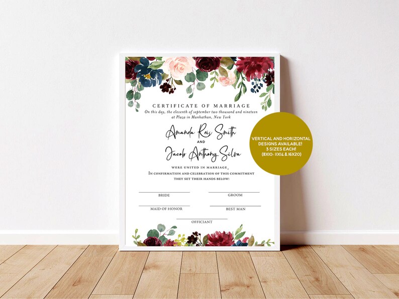 Certificate of Marriage Marriage Certificate Template | Etsy