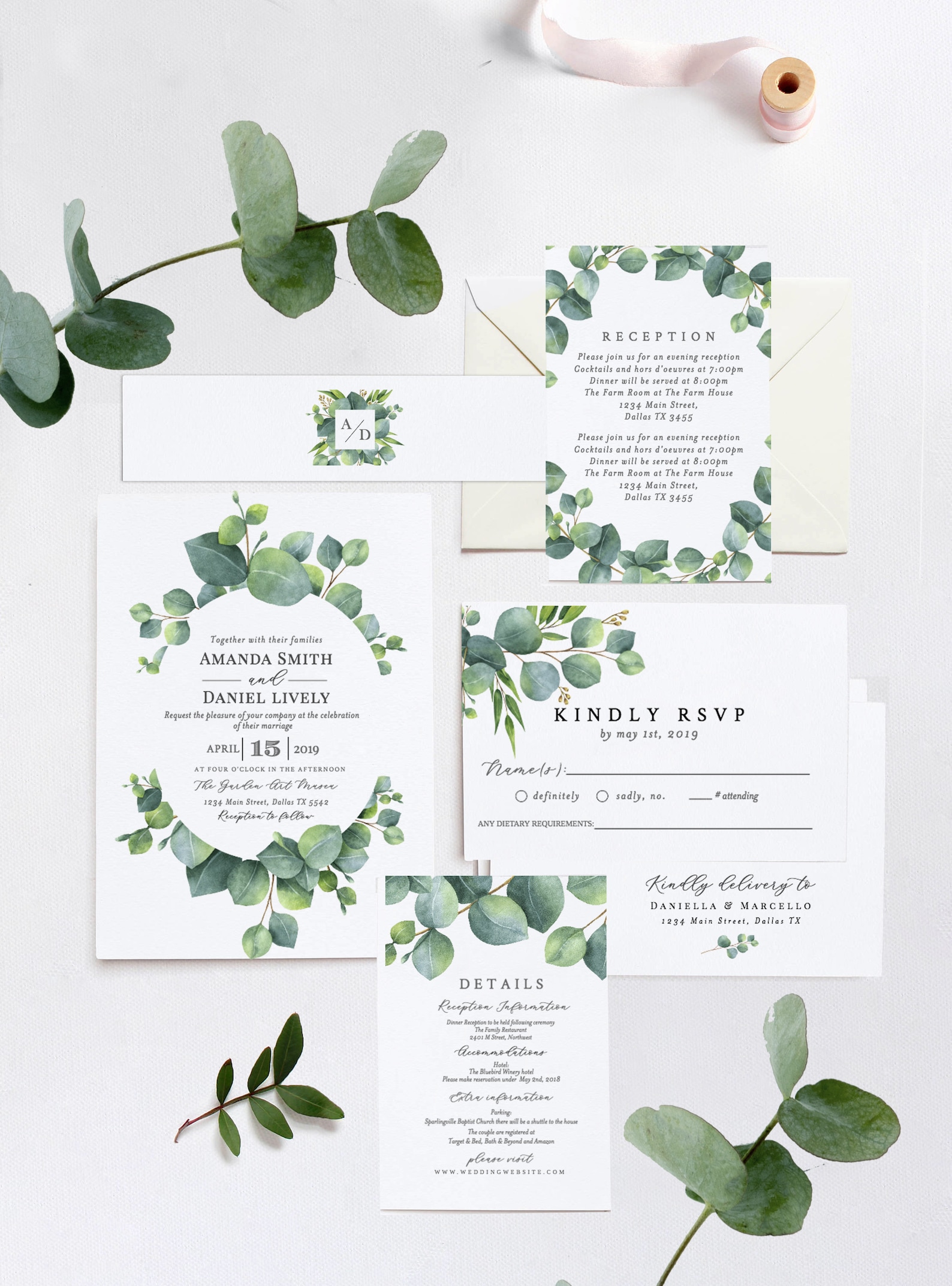 Greenery Wedding Invitation Set Greenery Wedding Invite RSVP - Etsy