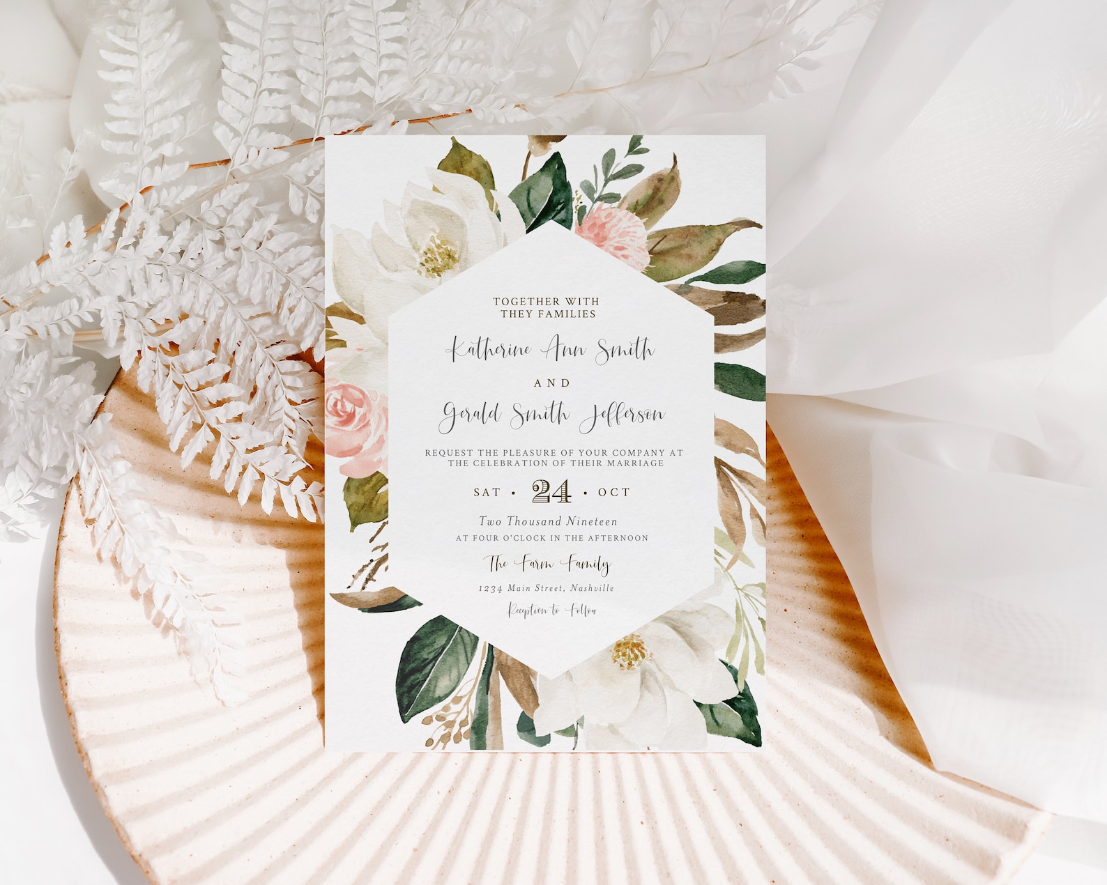 Magnolia Wedding Invitation Template Editable Magnolia | Etsy