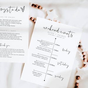 Modern Weekend Events Card, Minimalist Wedding Events Card, Wedding ...