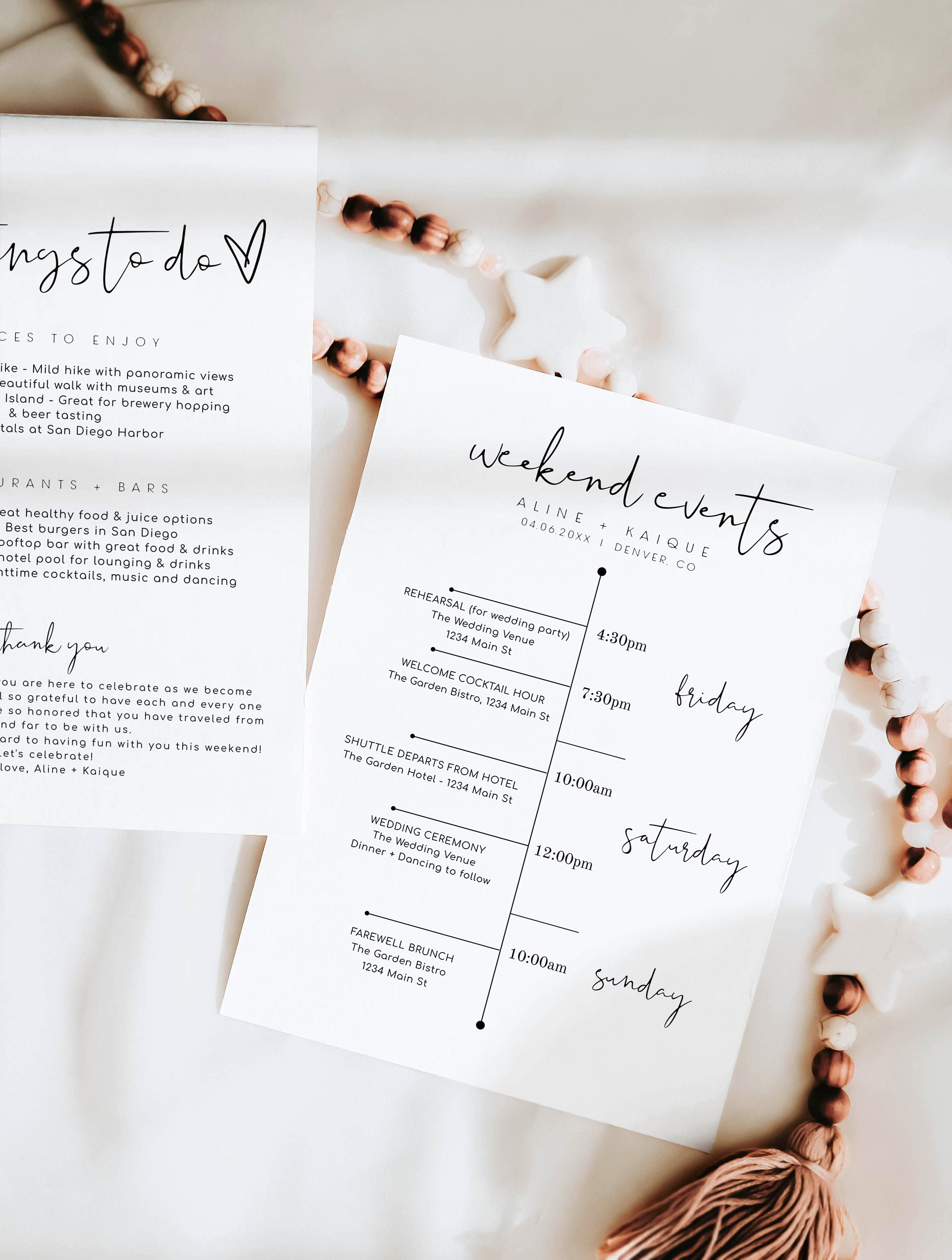 Modern Weekend Events Card Minimalist Wedding Events Card - Etsy