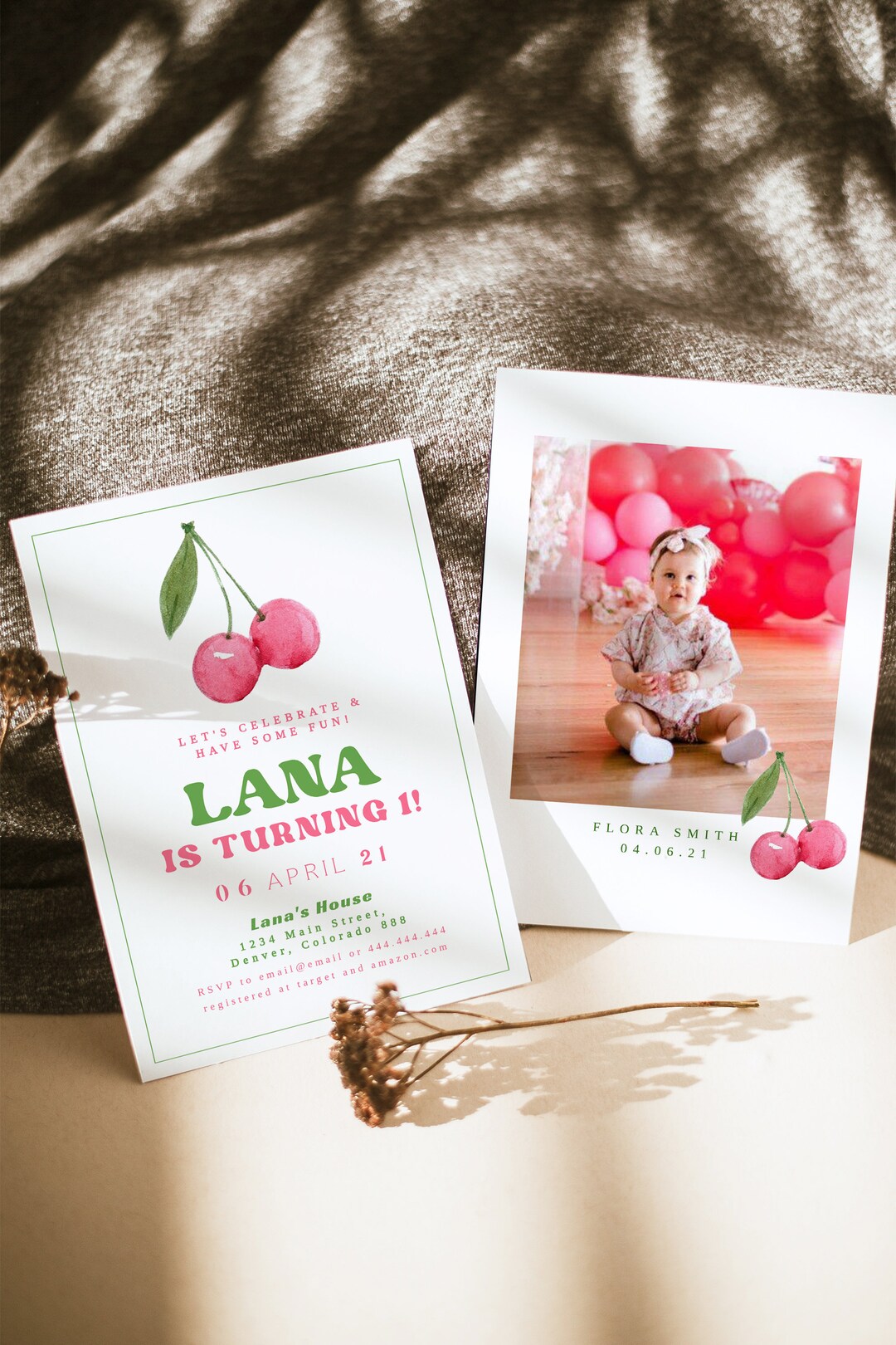 Cherry Birthday Invitation, Cherry Birthday Invitation Template, Cherry ...