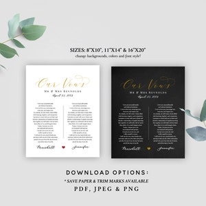 Digital Download Gift, Wedding Vow Frame, Wedding Vow Keepsake ...