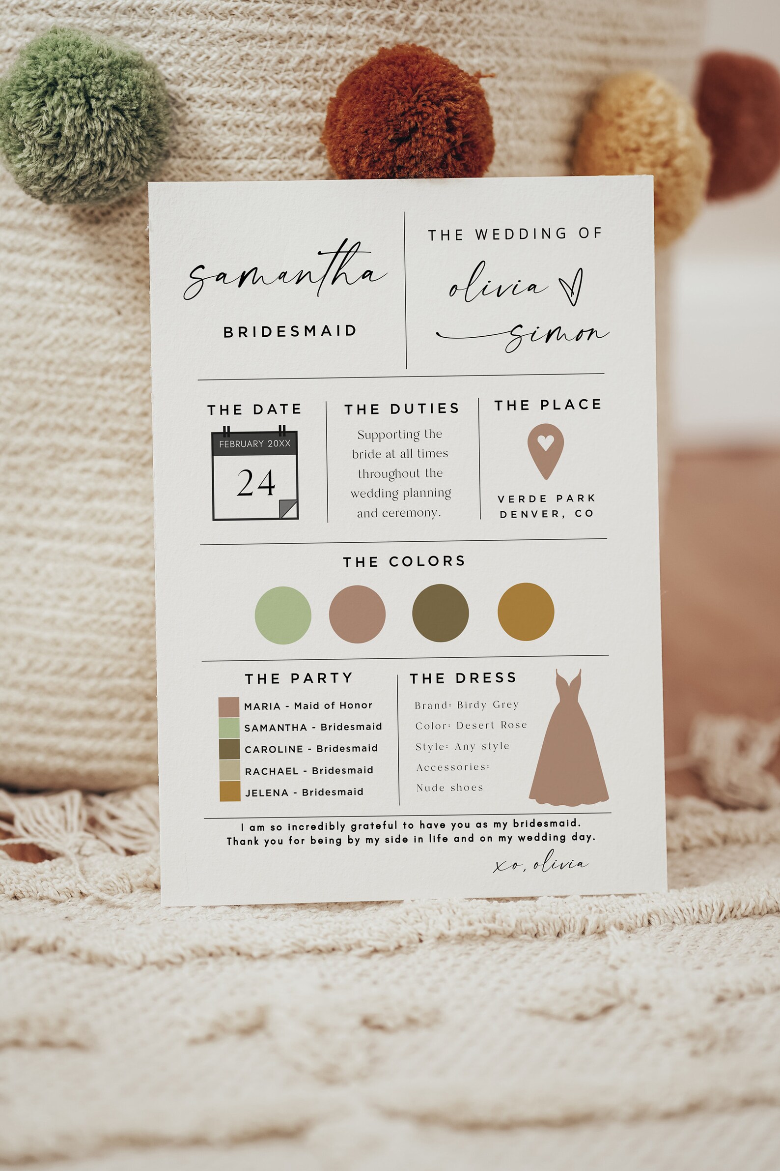 Bridesmaid Info Card Template, Bridal Party Info Card, Bridesmaid ...