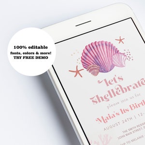 Shellebrate Birthday Invitation, Sea Shell Invitation, Pink Beach ...