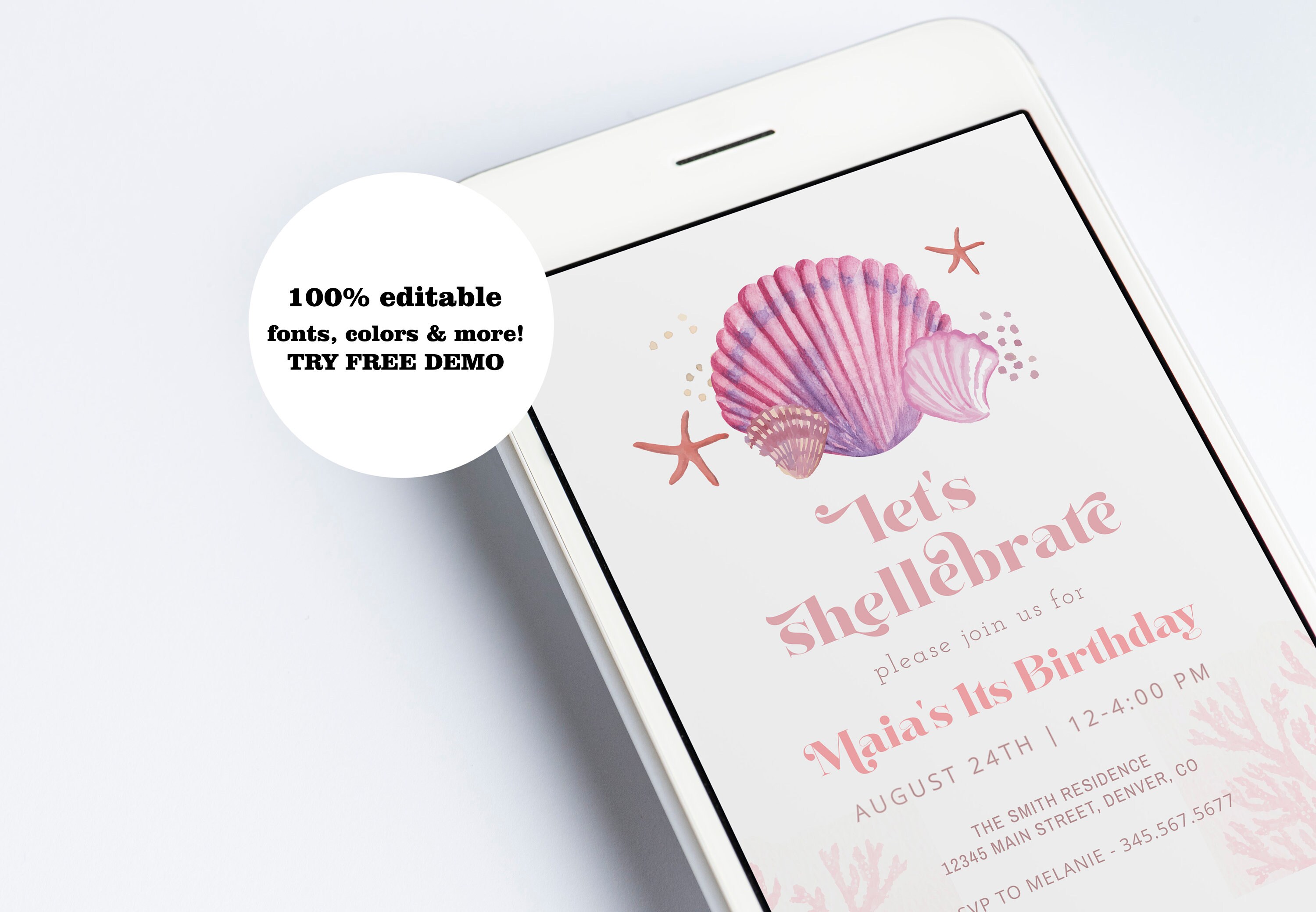 Shellebrate Birthday Invitation, Sea Shell Invitation, Pink Beach ...