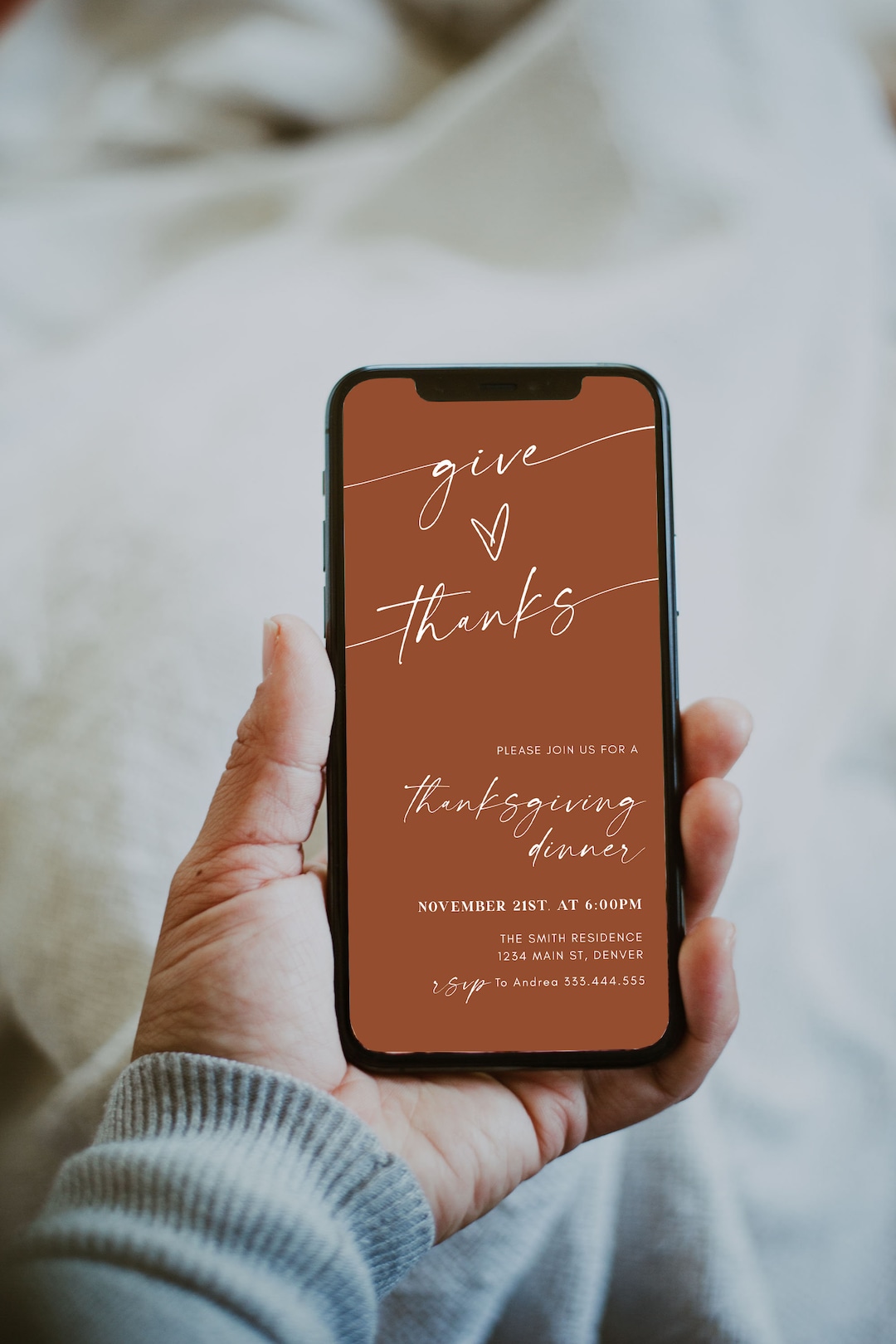 Boho Give Thanks Invite Template, Modern Thanksgiving Evite ...