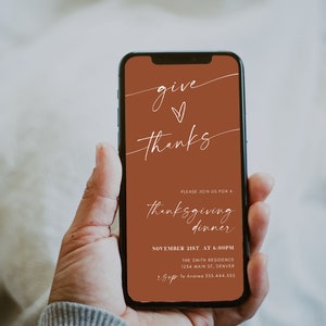 Boho Give Thanks Invite Template, Modern Thanksgiving Evite ...