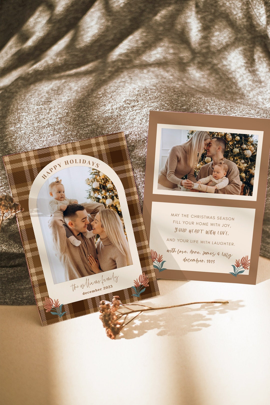 Bohemian Holiday Card Template, Hygge Modern Boho Photo Christmas Card ...
