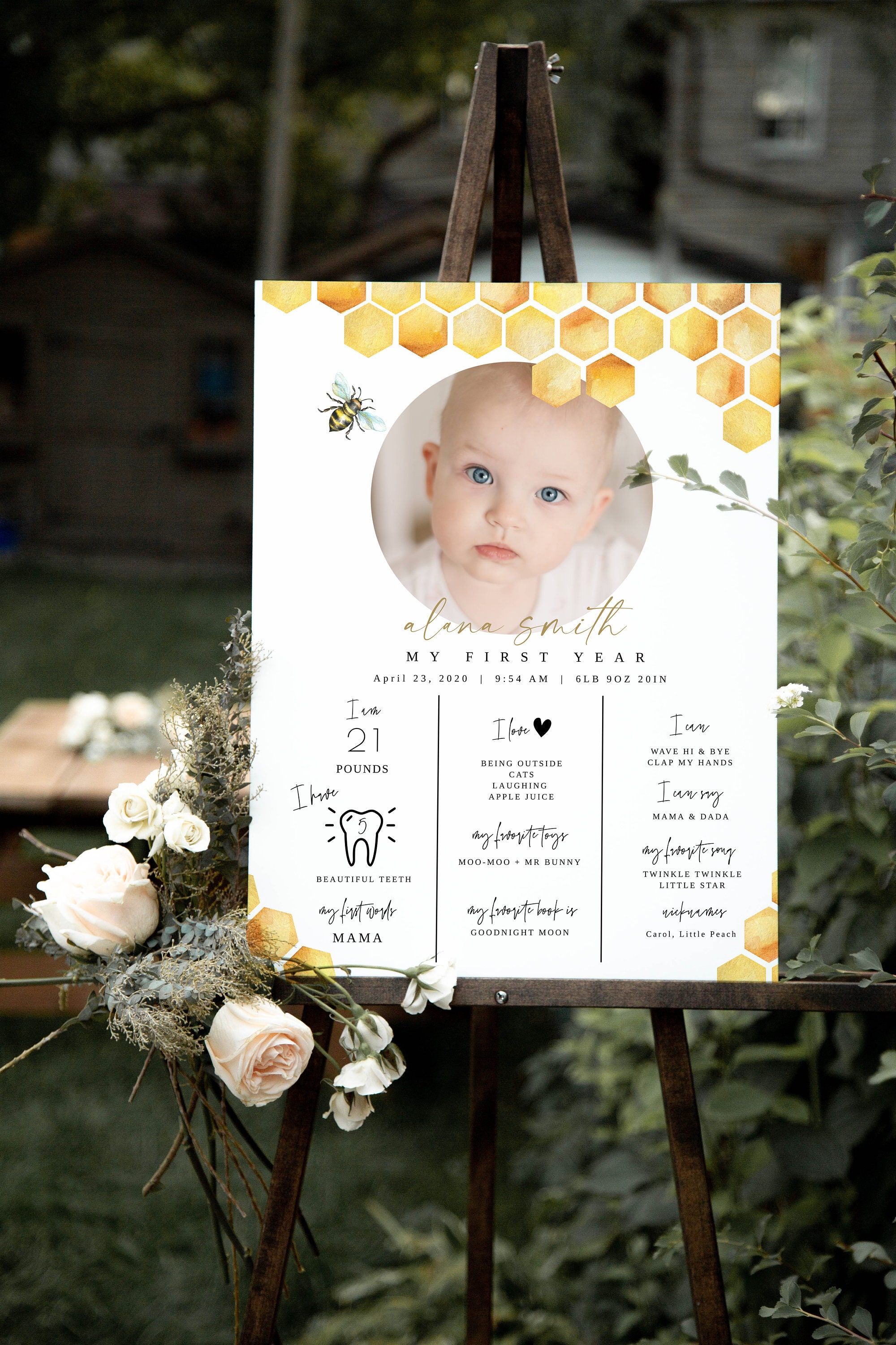 Baby Milestone Board Template Bee Birthday Milestone Board - Etsy