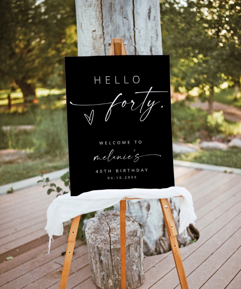 Minimalist Hello Forty 40th Birthday Welcome Sign Editable - Etsy