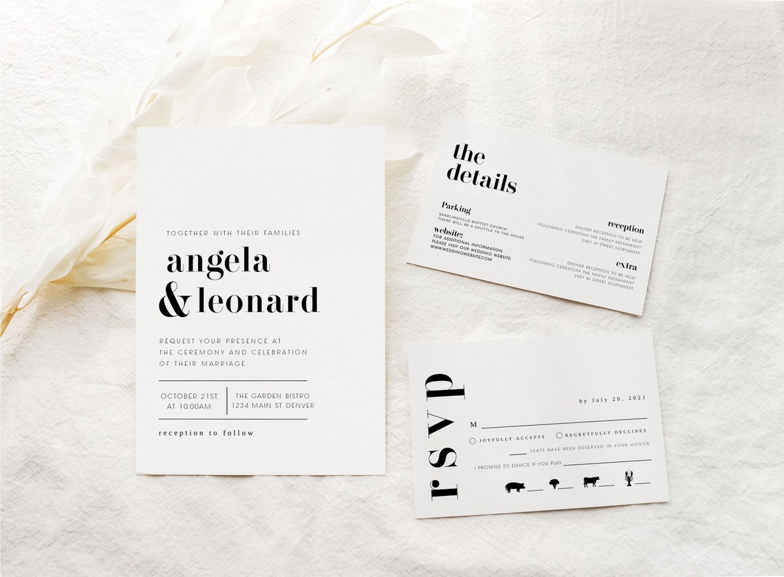Hannah Modern Wedding Invitation Suite Minimalist Wedding - Etsy