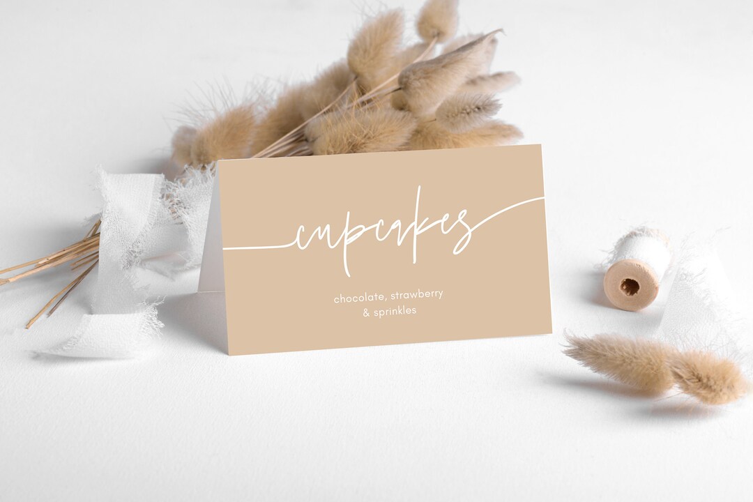 Minimalist Buffet Card Template, Bohemian Buffet Cards, Beige Wedding ...
