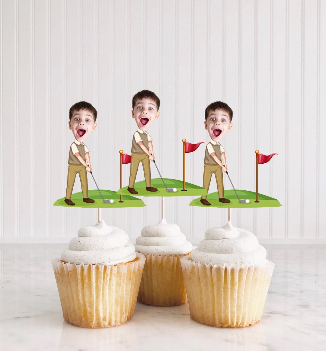 Golf Cupcake Toppers, Golfing Personalized Face Cupcake Toppers, Hole ...