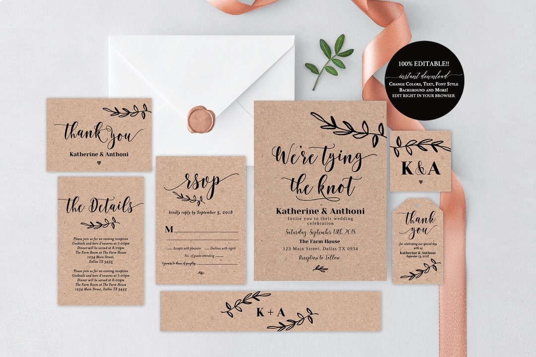 Wedding Invitation Template Download, Rustic Wedding Invitation Kit ...
