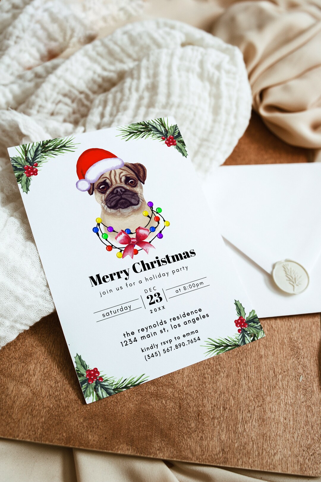 Christmas Party Invitation With Dogs, Pawty Christmas Invitation ...