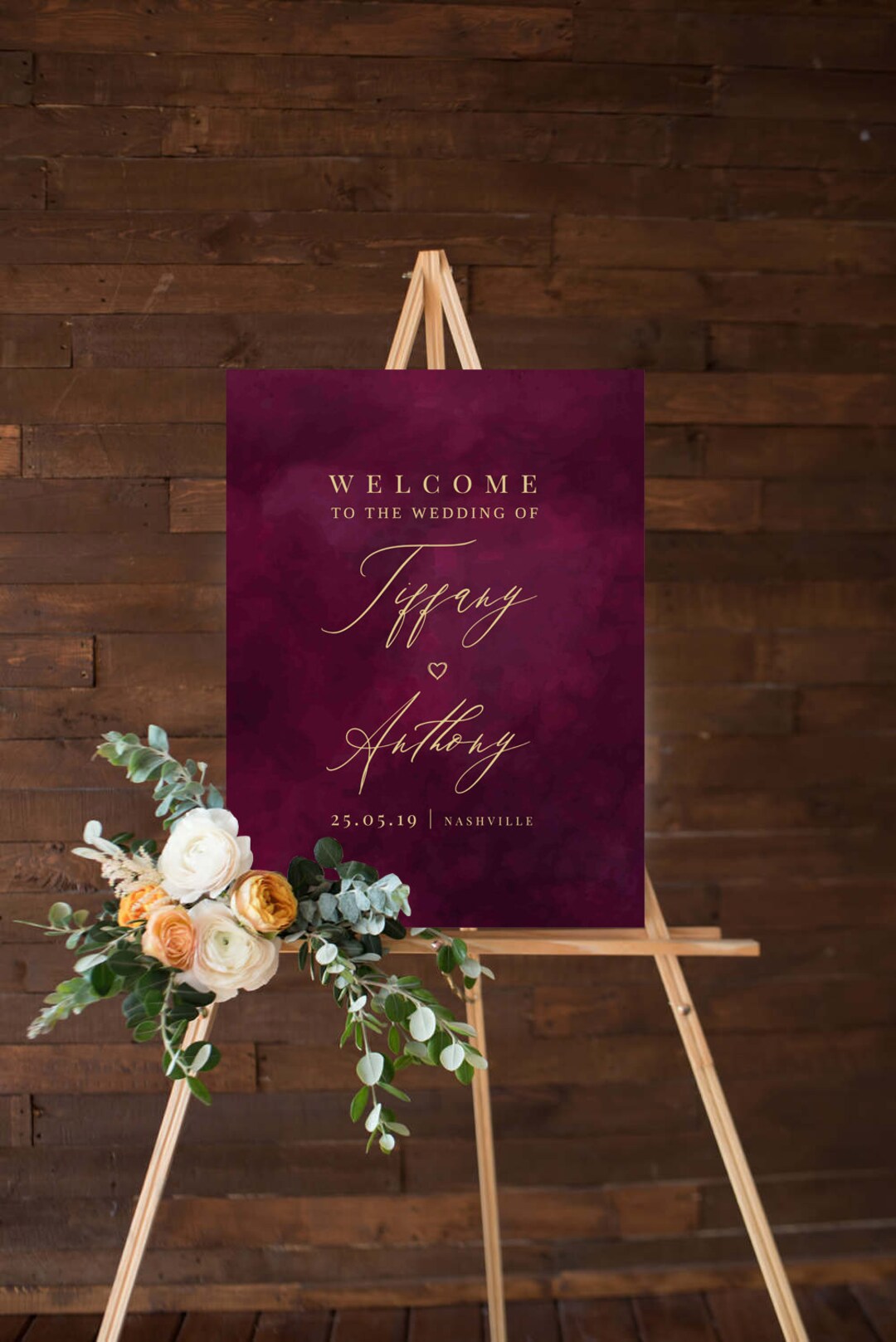 Wedding Sign Template, INSTANT DOWNLOAD, Burgundy Wedding Decor ...