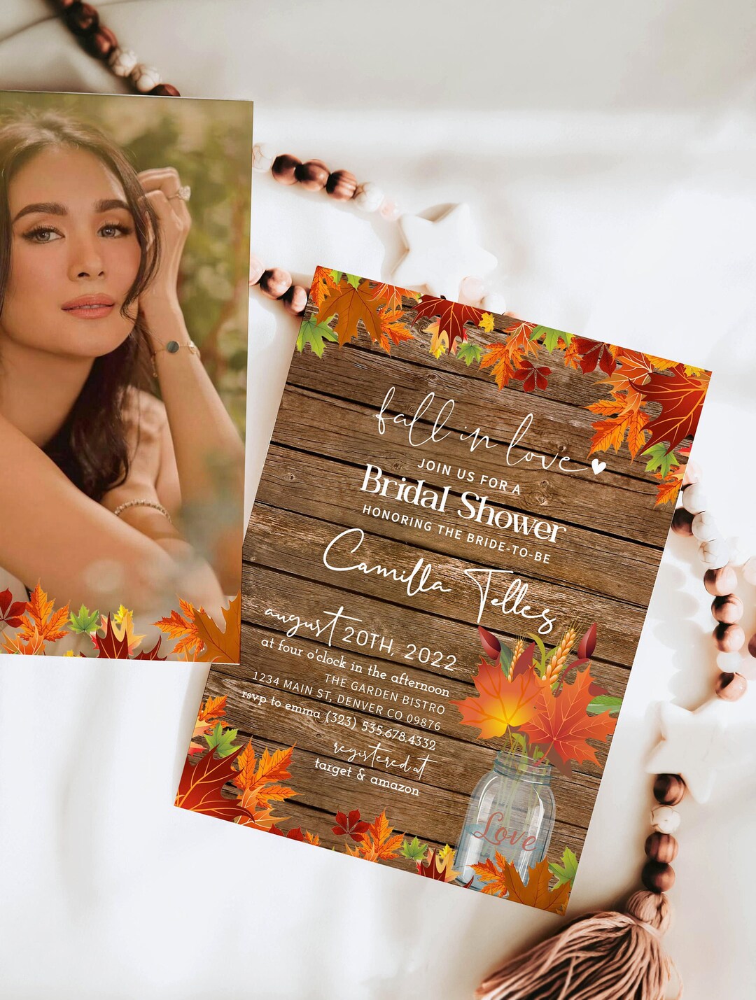 Autumn Bridal Shower Invitation, Fall in Love Invitation, Fall Rustic ...