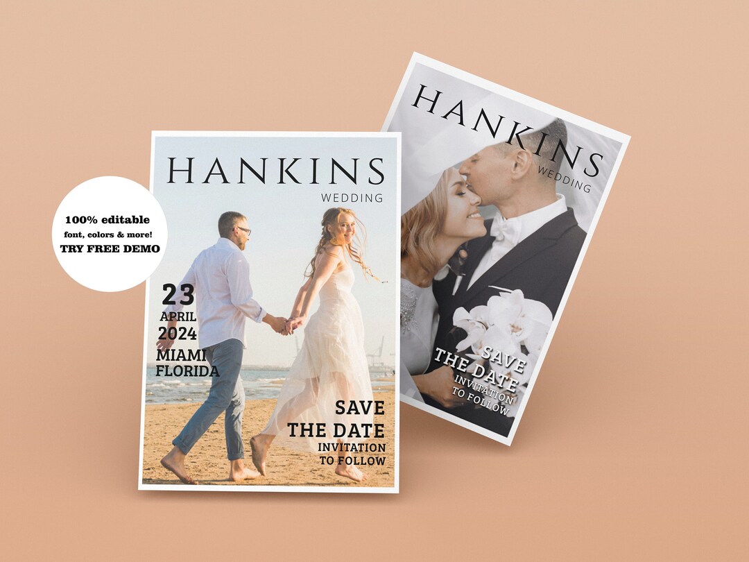 Wedding Magazine Save the Date, Modern Unique Save the Date Template ...