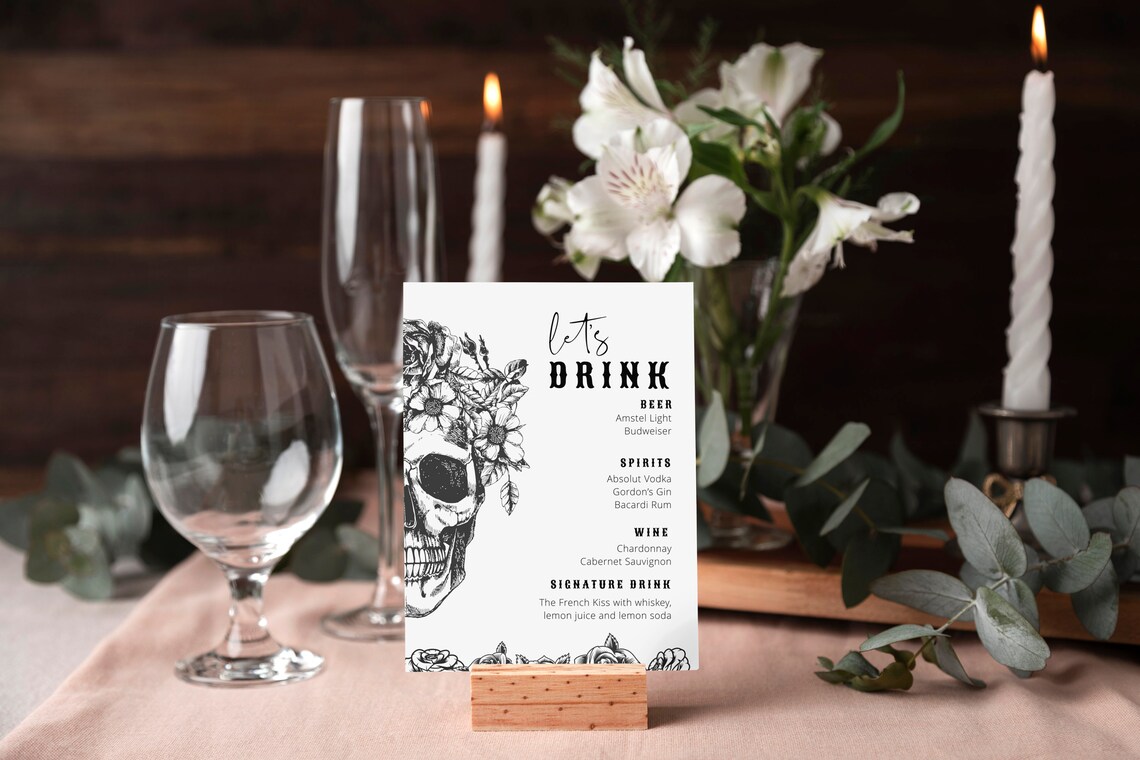 Skull Gothic Drink Menu Template Let's Drink Halloween - Etsy