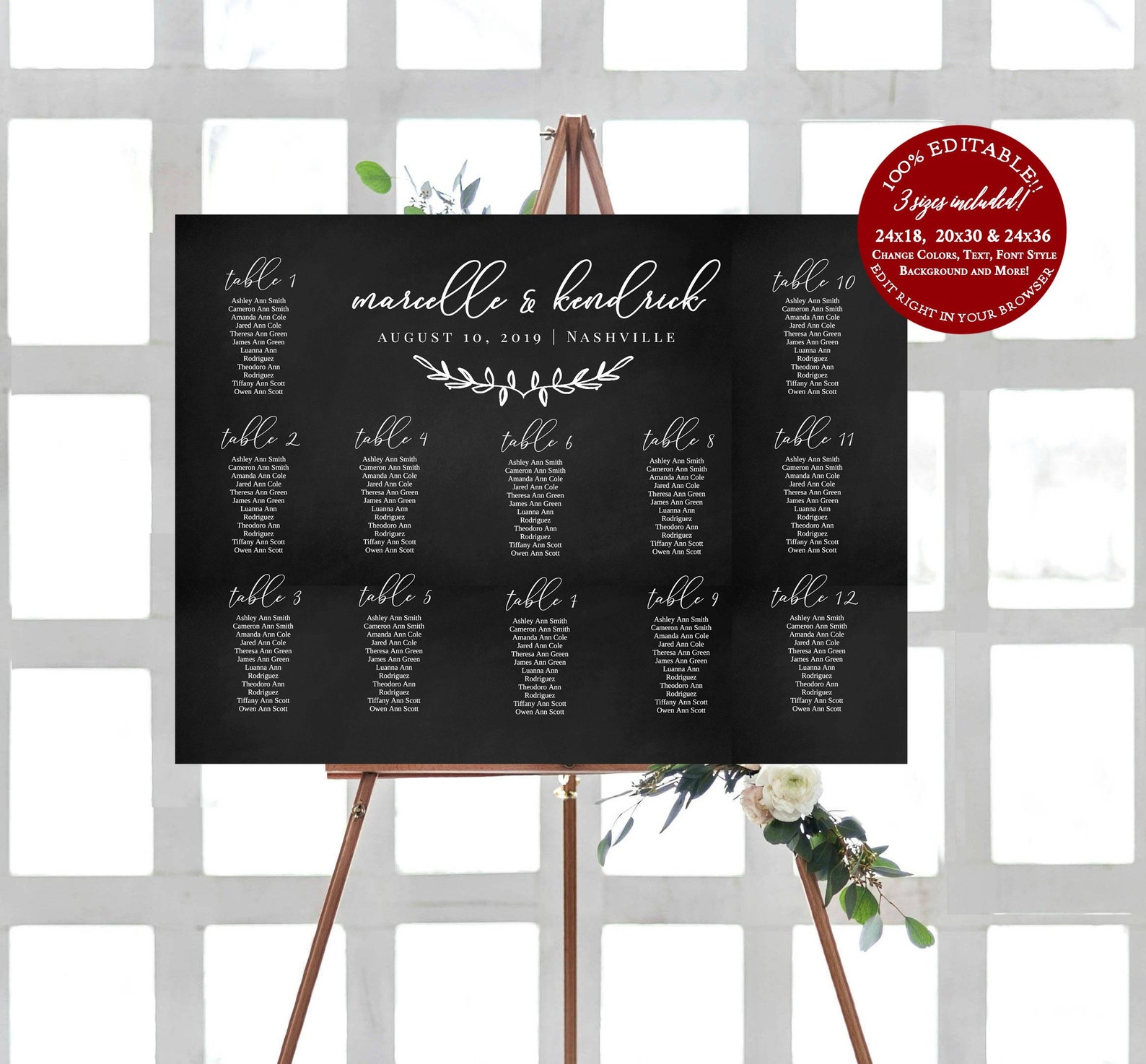 Black Seating Chart Template Wedding Seating Chart Template - Etsy