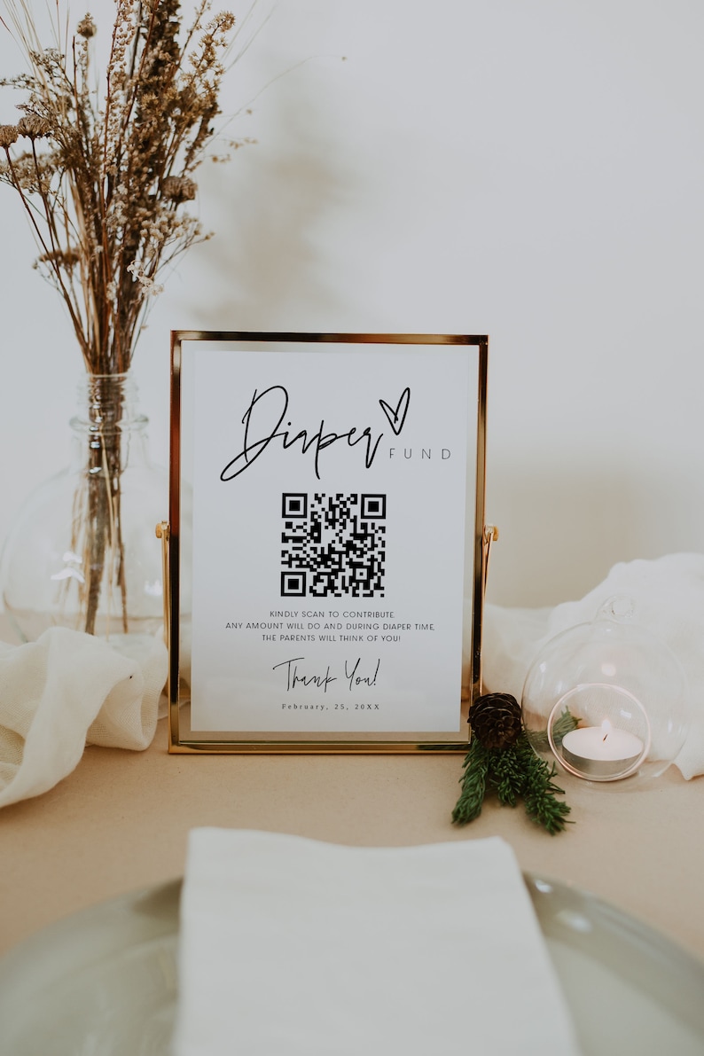 ELLIA Diaper Fund Sign Venmo Baby Shower Sign Minimalist - Etsy