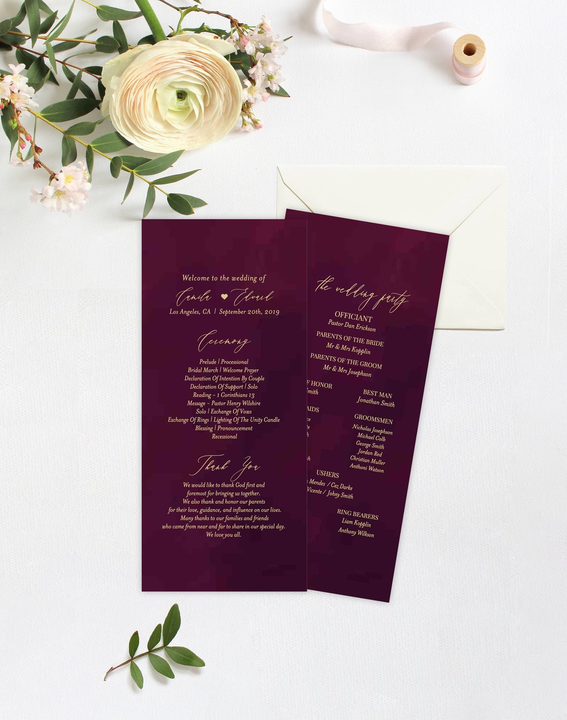 Burgundy Wedding Program Template INSTANT DOWNLOAD DIY | Etsy