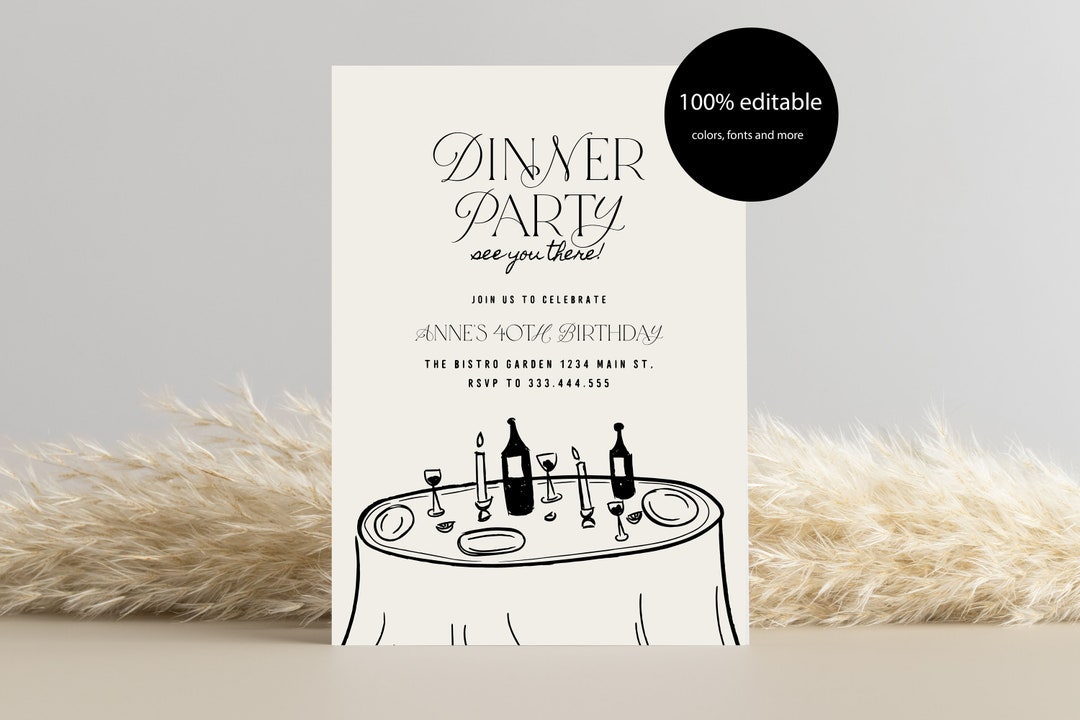 Hand Drawn Dinner Party Invite, Dinner Party Girls Night, the Night ...