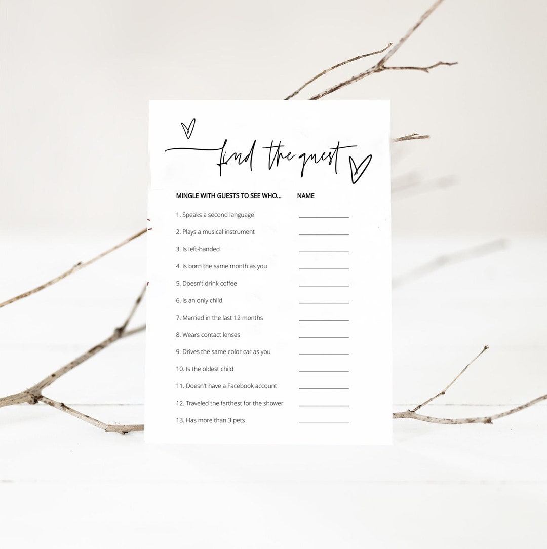 Find the Guest Party Game Template, Wedding Find the Guest Game Trivia ...