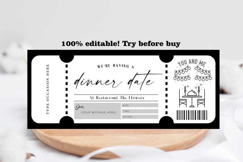 Dinner Date Gift Voucher EDITABLE, Restaurant Certificate Printable ...