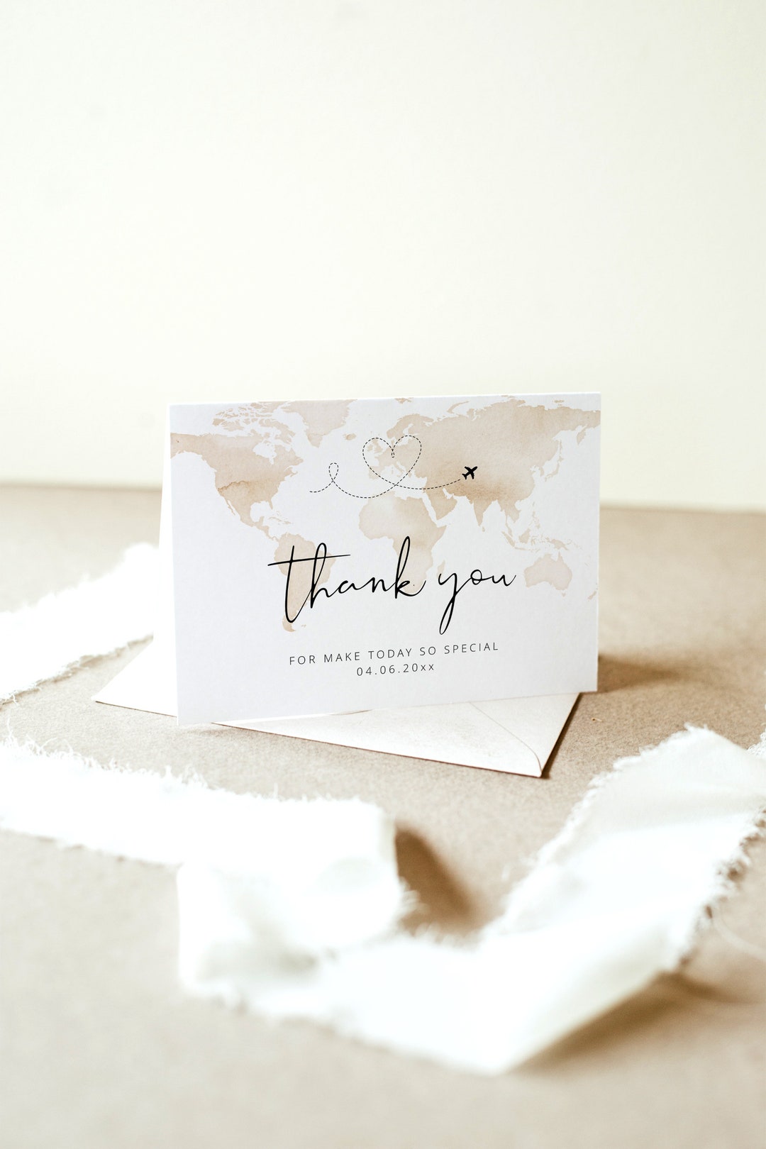 Watercolor Map Thank You Card Template, Destination Wedding Thank You ...