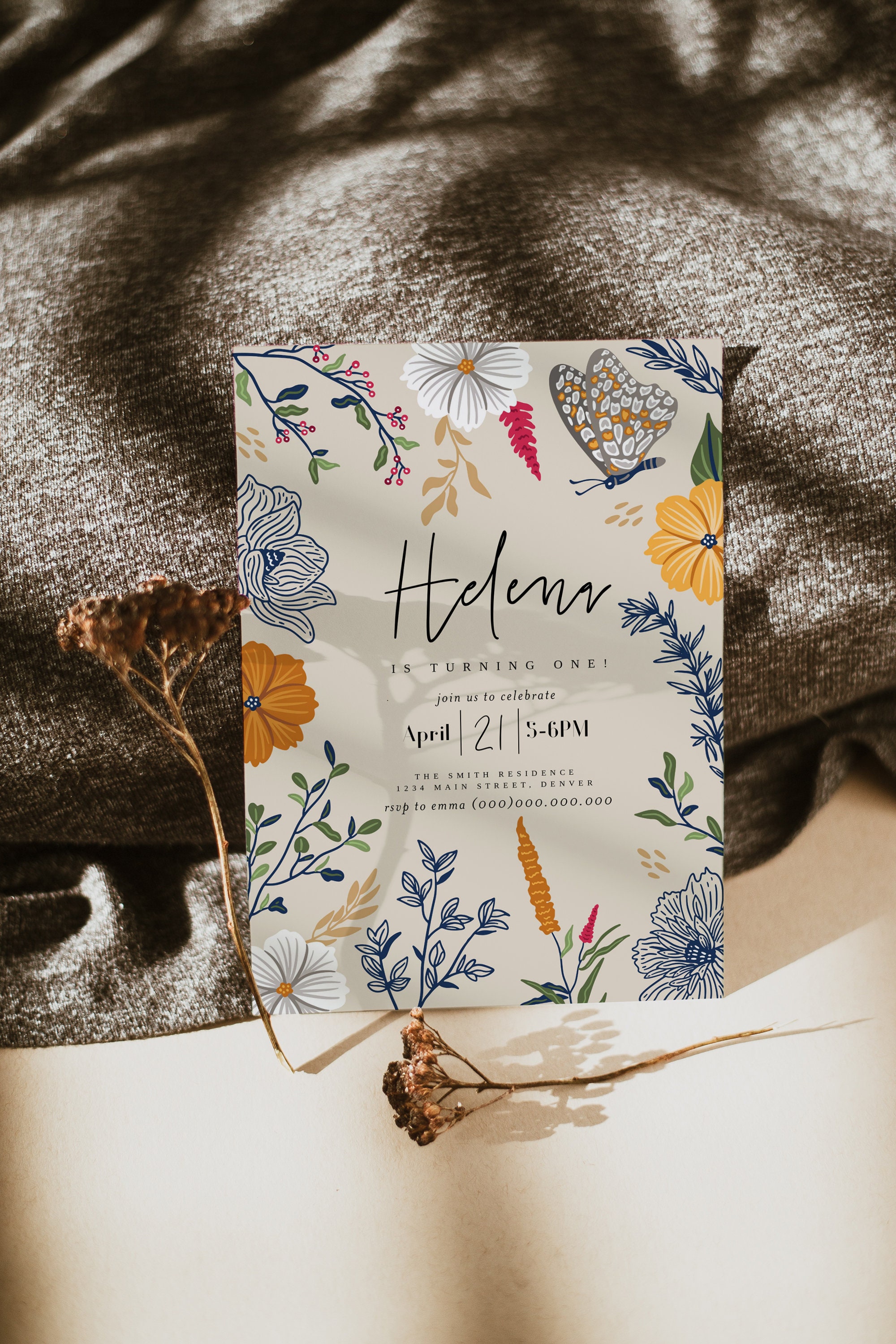 EVA | Wildflower Birthday Invitation, Wildflowers, Girl First Birthday ...