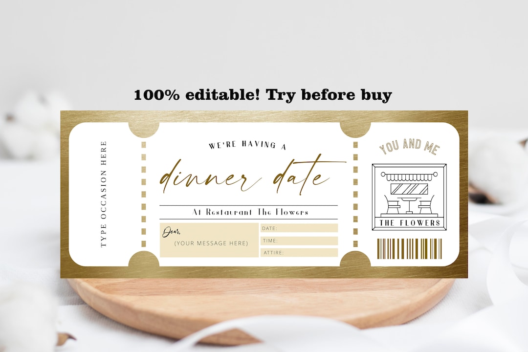 Dinner Night Gift Voucher Certificate, Surprise Date Night Coupon ...