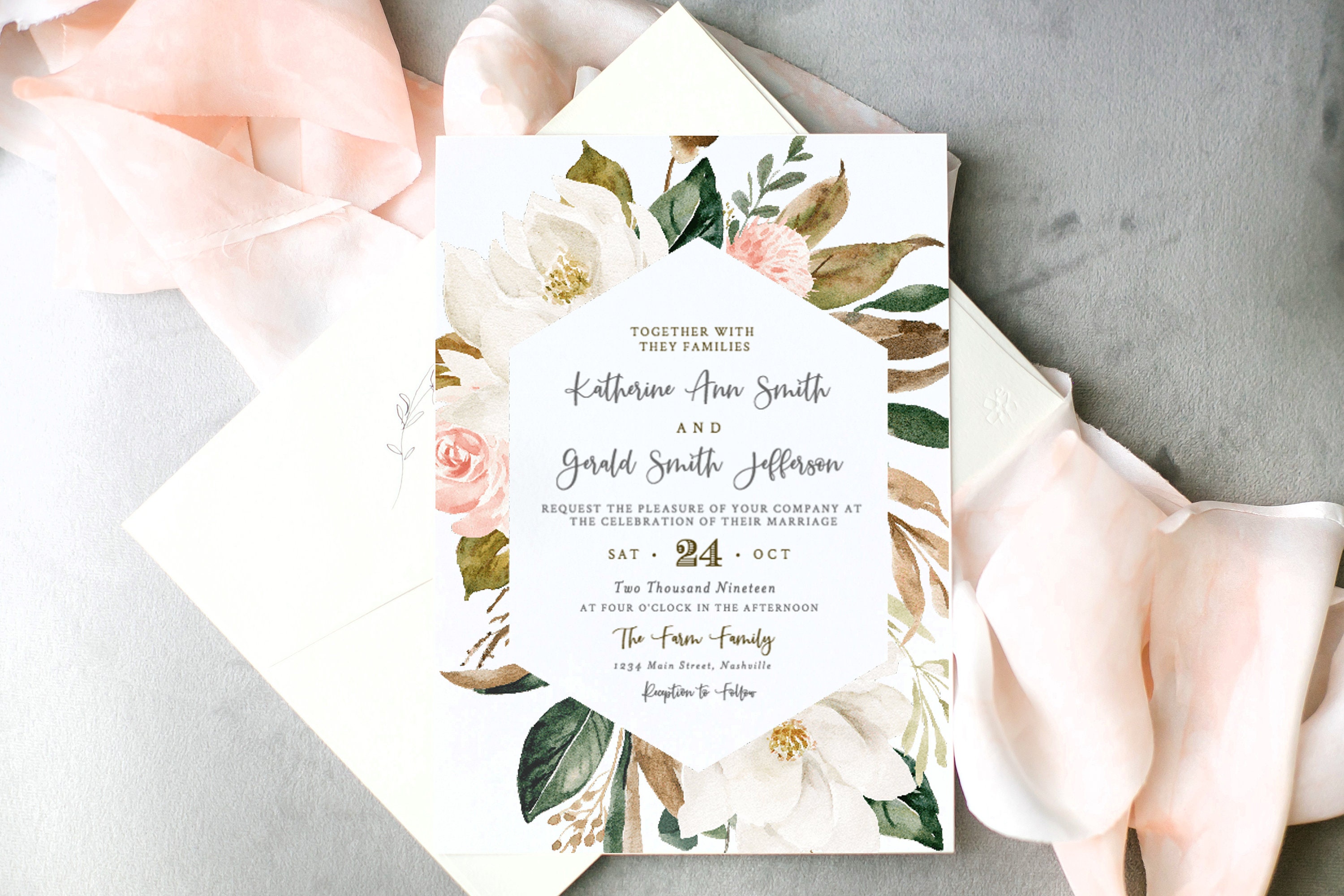 Magnolia Wedding Invitation Southern Wedding Invitation - Etsy