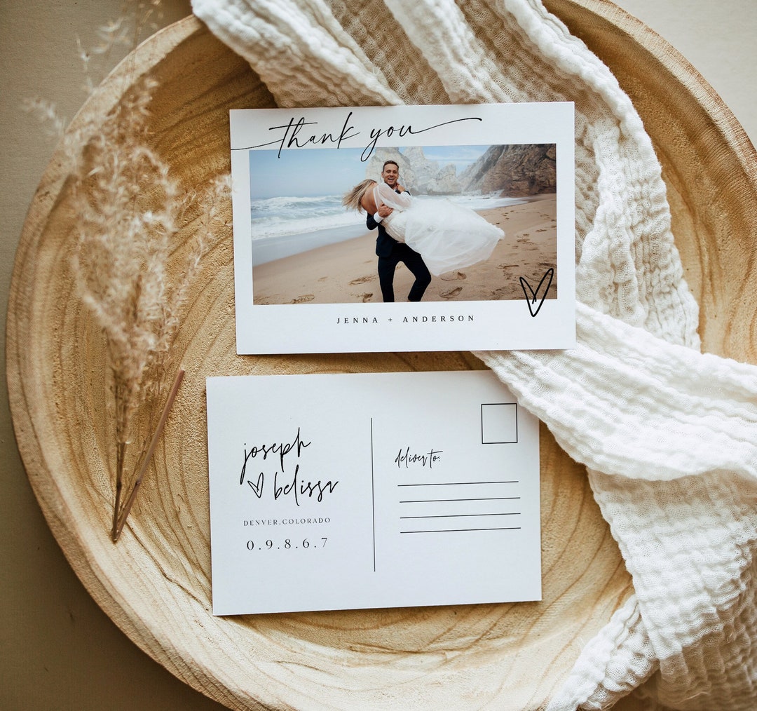 Minimalist Thank You Postcard Template, Printable Photo Thank You Card ...