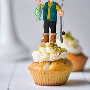 Fishing Birthday Cupcake Topper, Fishing Hat Cupcake Topper Printable ...